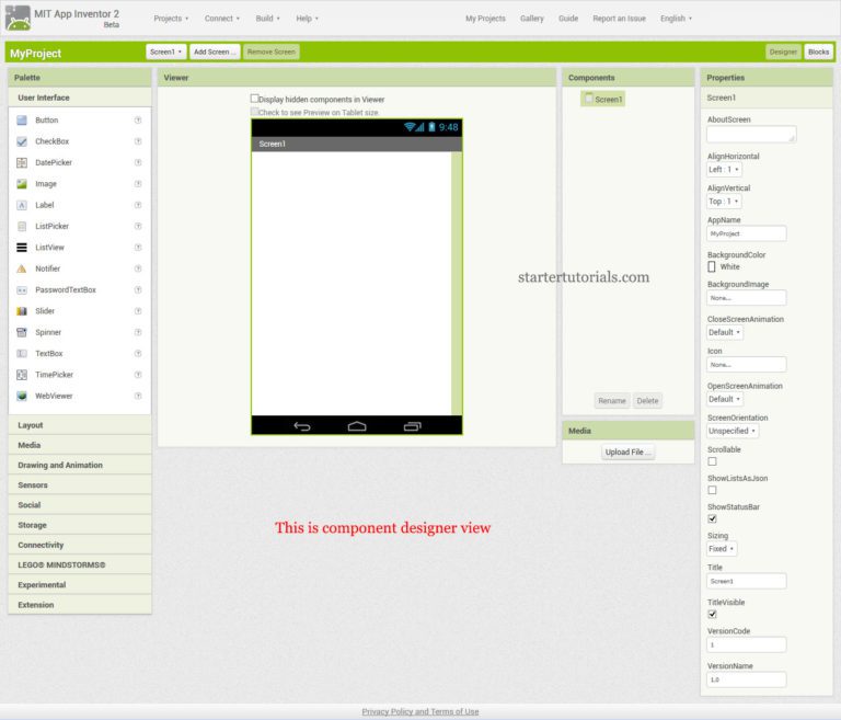 MIT App Inventor Interface - Startertutorials